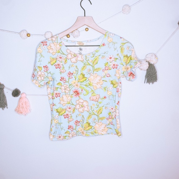Vintage | Tops | Vintage Vsco Y2k 9s Floral Blue Pastel Crop Top Tee ...